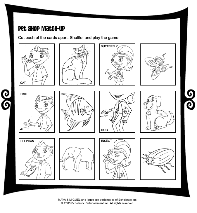 Maya & Miguel . Printables (English) . Pet Shop Match-Up | PBS Kids Go!